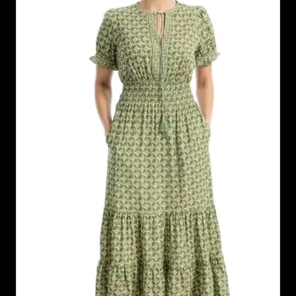 Max Studio | Dresses | Max Studio Green Smocked Tiered Maxi Dress ...